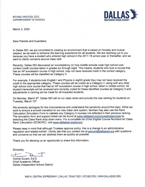 Clarification of Dallas ISD Class Rank | The Hub